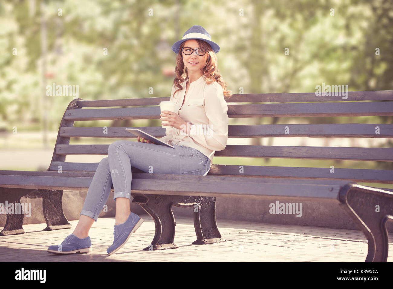 Sitting on the bench Stock Photo - Alamy