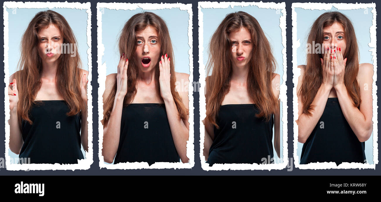 Set of young woman's portraits with different emotions Stock Photo - Alamy