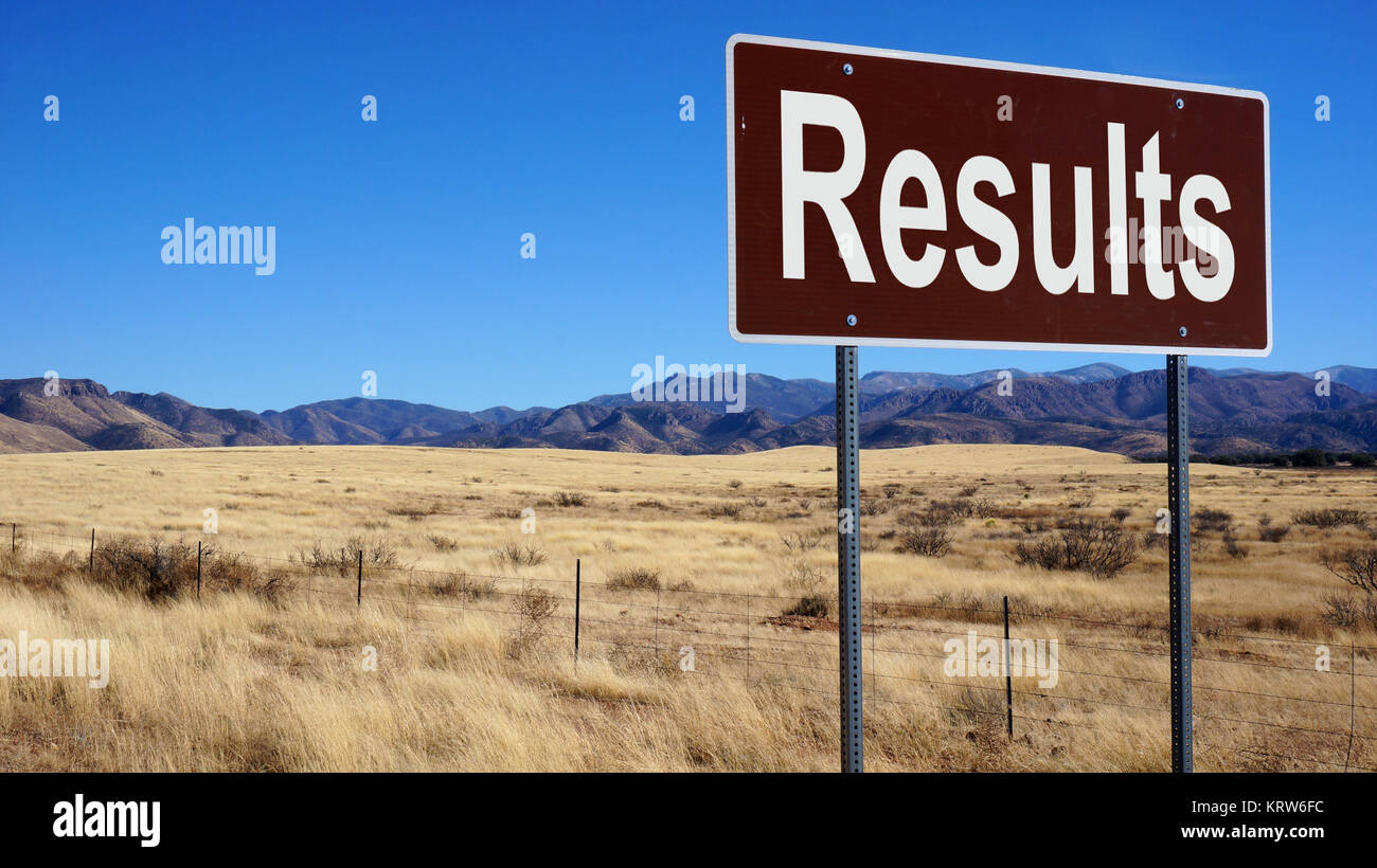 Results brown road sign Stock Photo - Alamy
