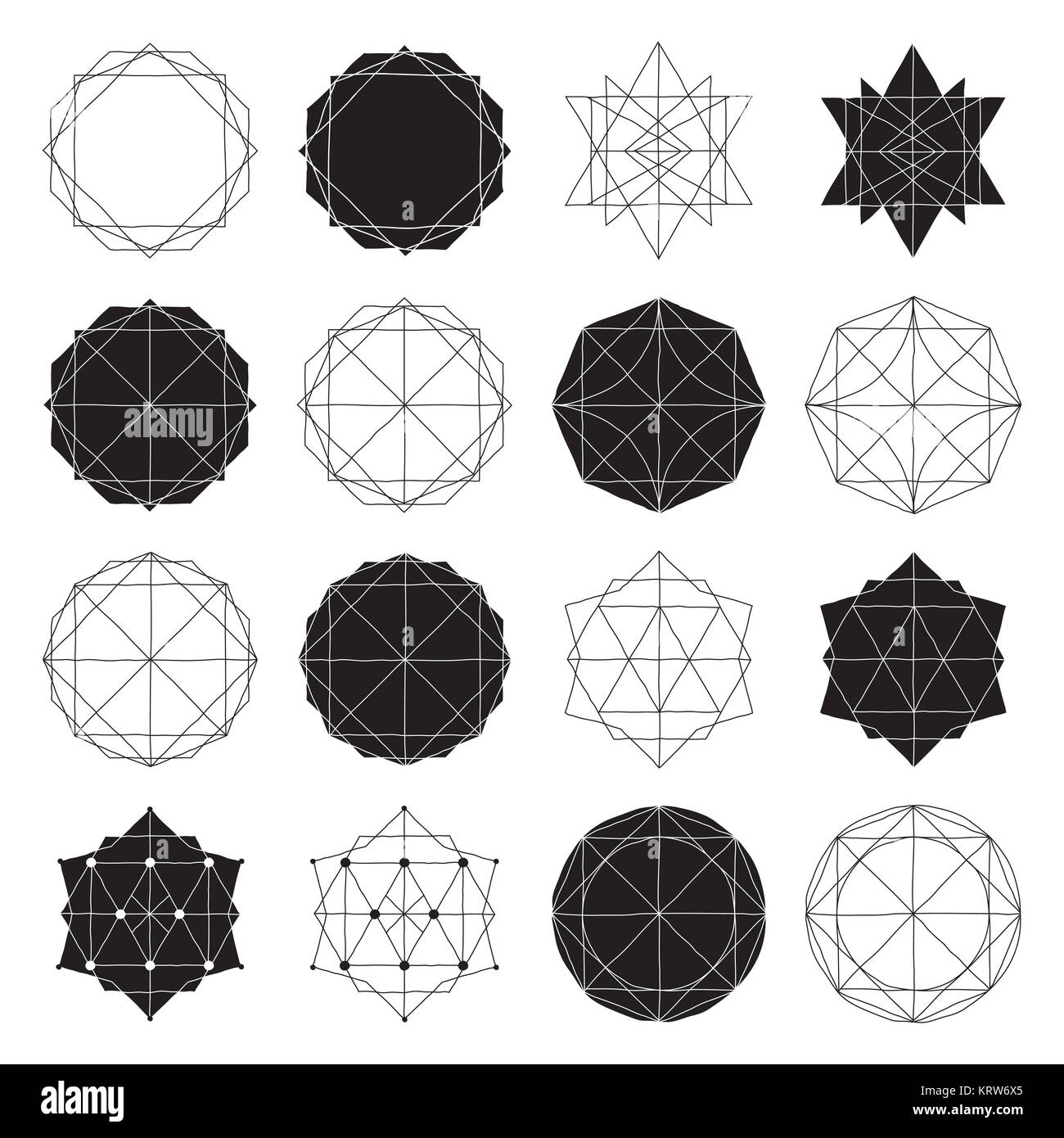 Simple set with black filled and hollow geometric shapes and ele Stock ...