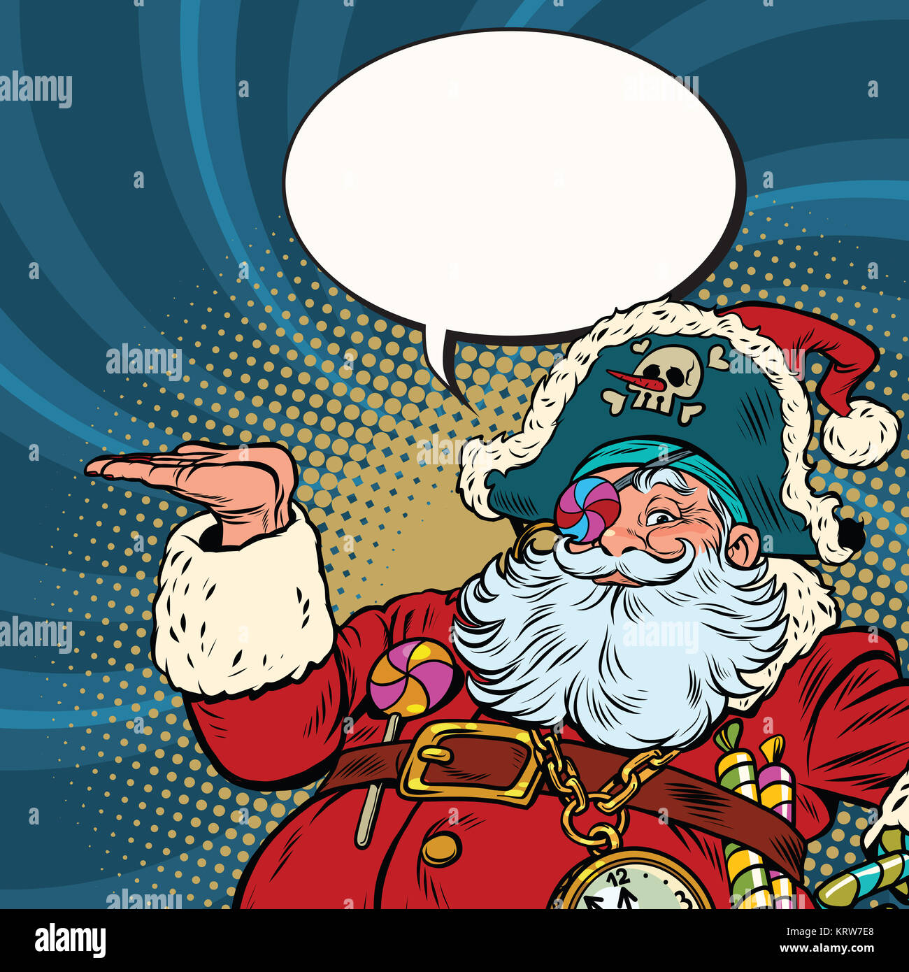 Santa Claus pirate presentation gesture Stock Photo - Alamy