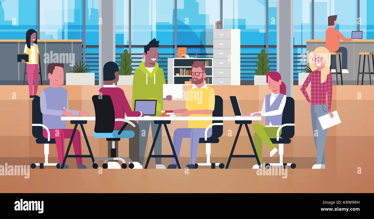 Casual Business People Working Together In Coworking Office Modern Team ...