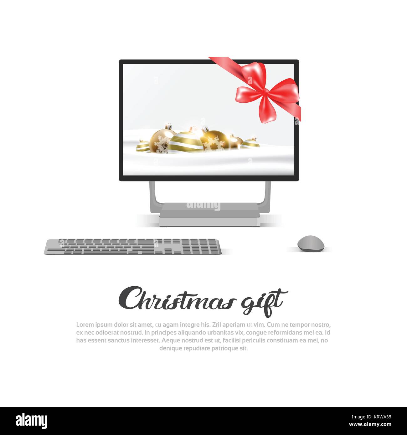 Computer Monitor With Robbon Bow And Holiday Decorations Christmas Gift ...