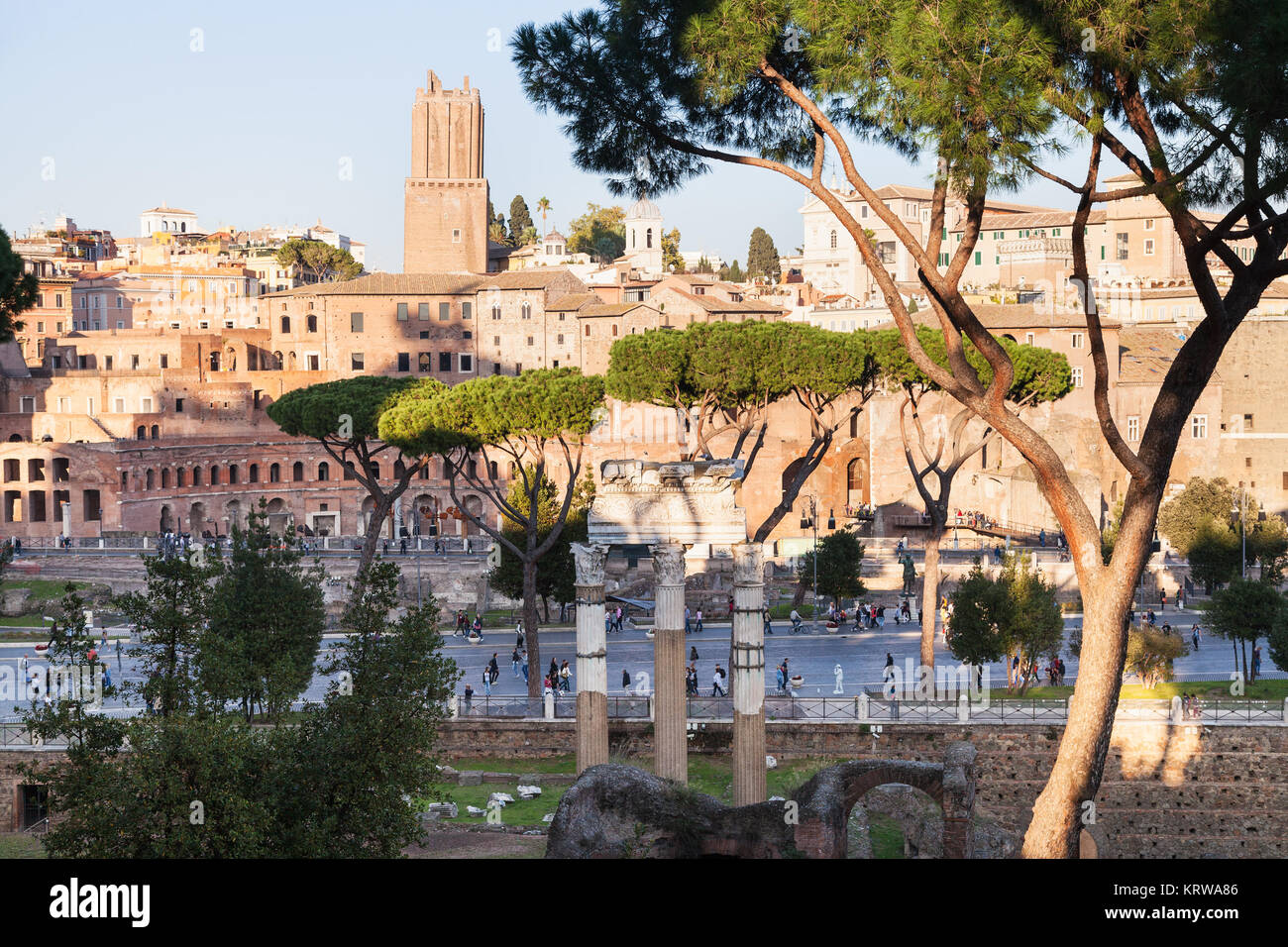 view of ancient Roman forums and road in Rome Stock Photo - Alamy