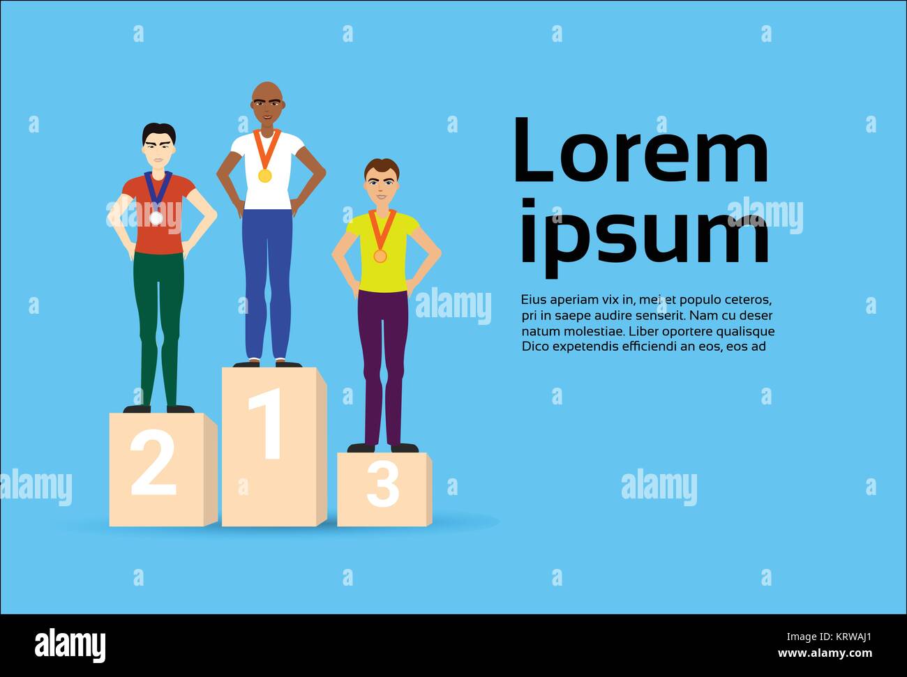 Winners Award Three Athletes Standing On Reward Podium Getting Medals ...