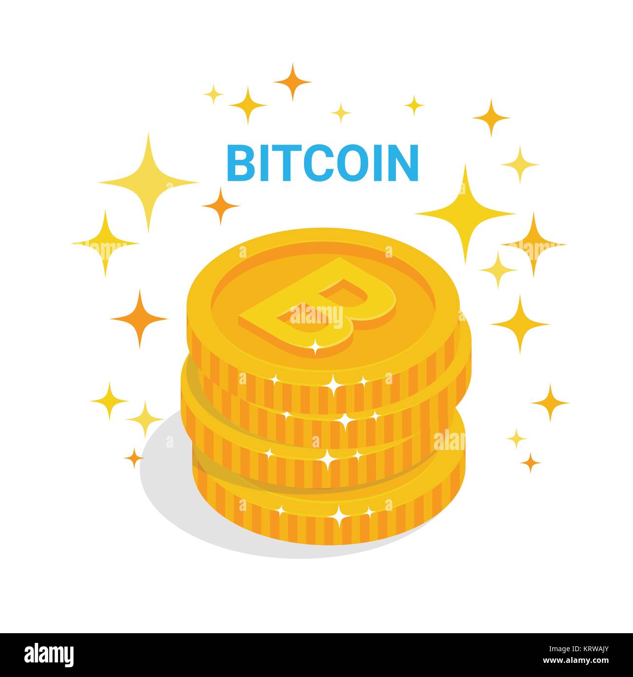 Golden Bitcoins Stack Over White Background With Copy Space Modern ...