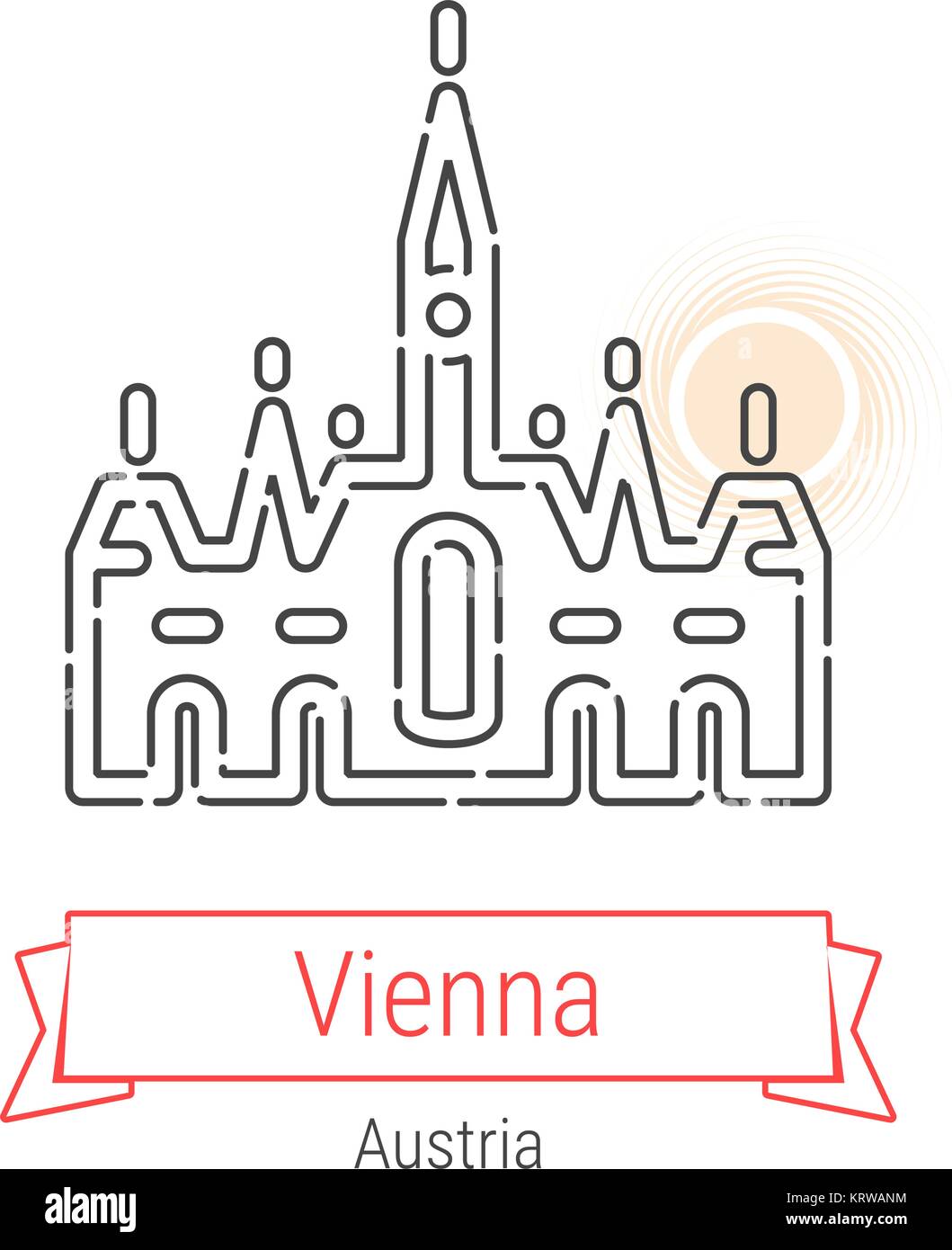Vienna, Austria Vector Line Icon with Red Ribbon Isolated on White ...