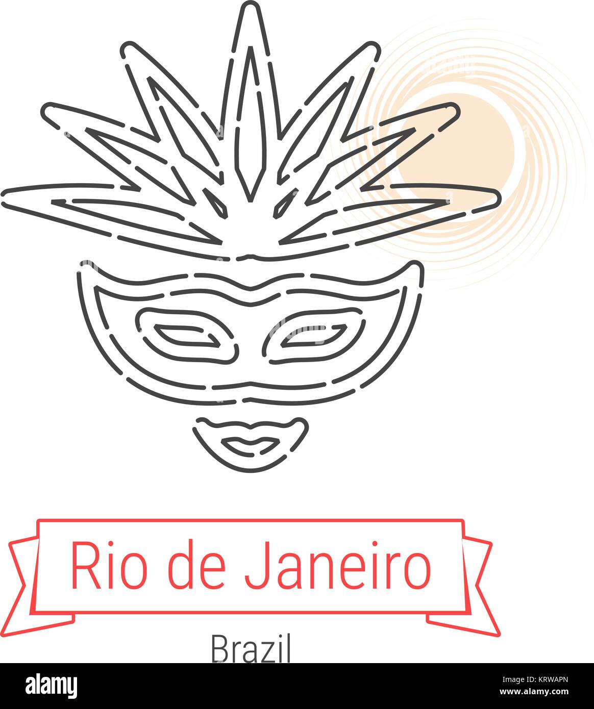 Rio de Janeiro, Brazil Vector Line Icon with Red Ribbon Isolated on ...