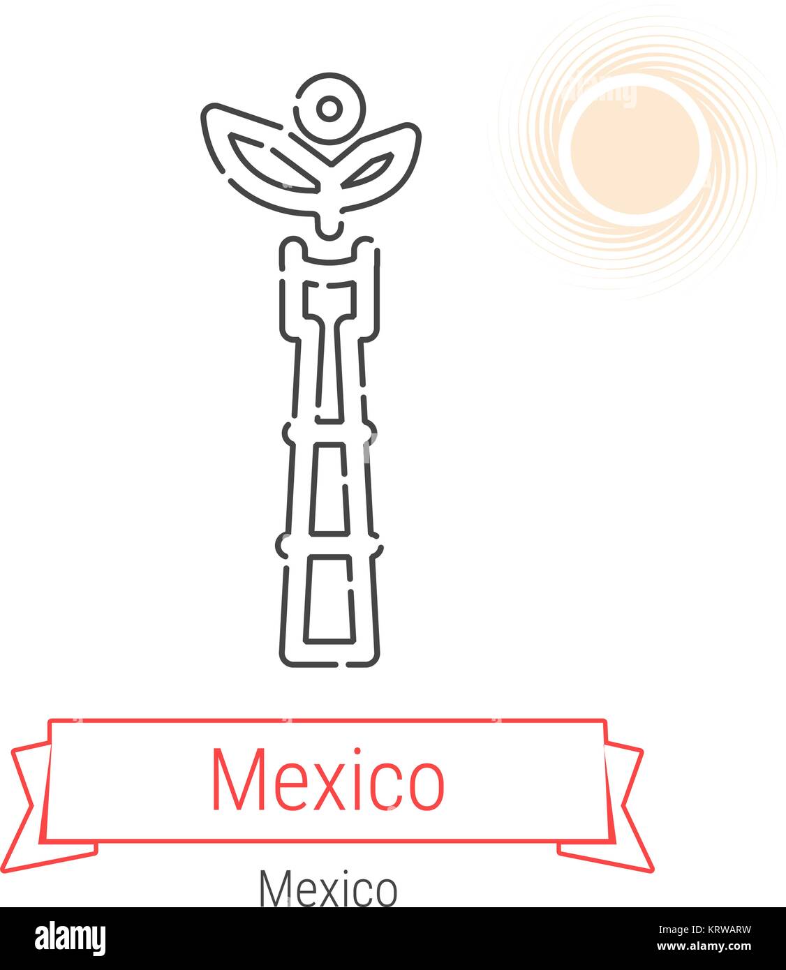 Mexico City, Mexico Vector Line Icon with Red Ribbon Isolated on White ...
