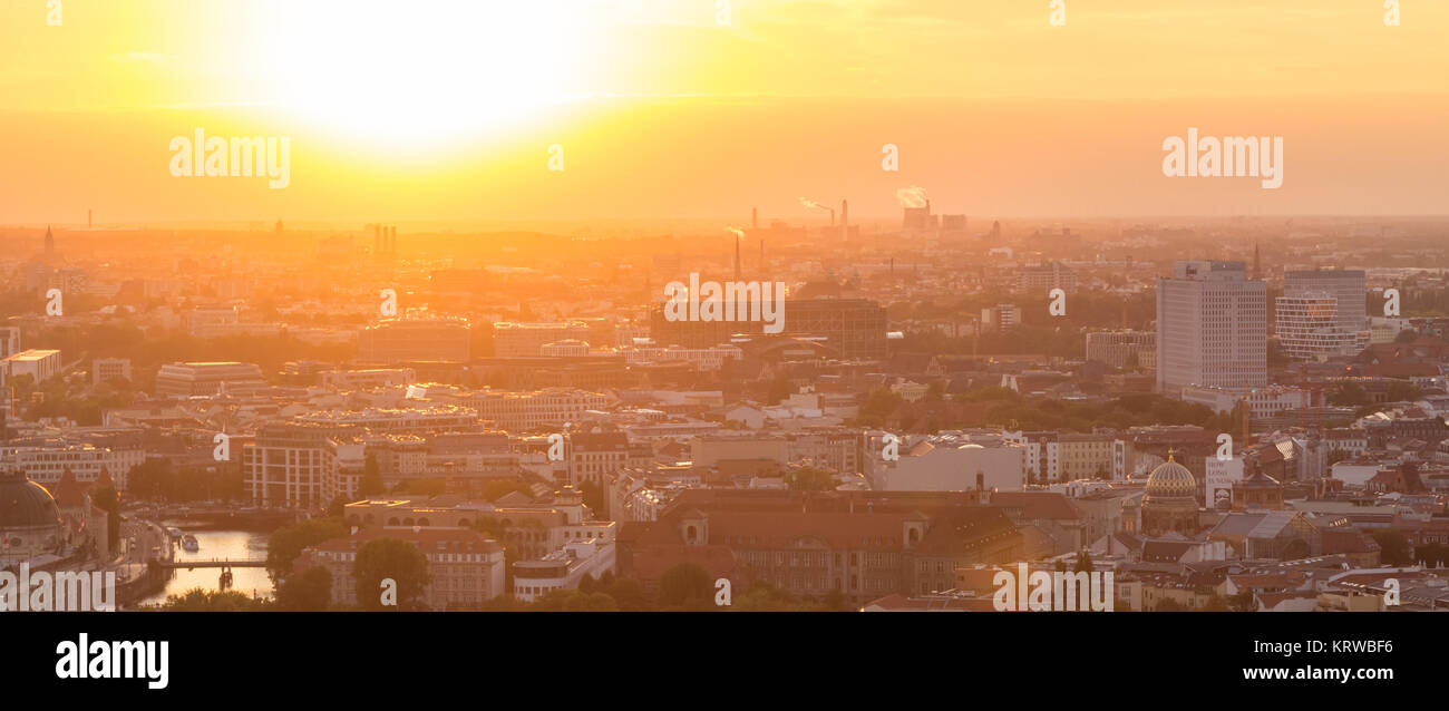 Panoramic aerial view over Berlin in romantic colorful sunset Stock ...