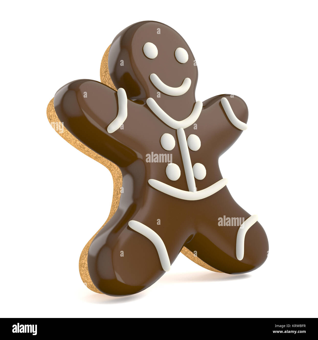 Chocolate Christmas gingerbread man decorated with white lines. 3D ...
