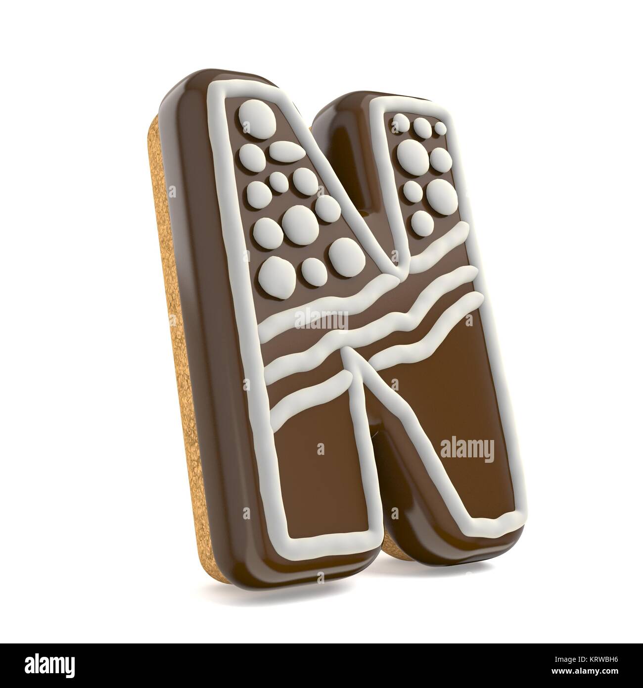 Letter N chocolate Christmas gingerbread font decorated with white ...