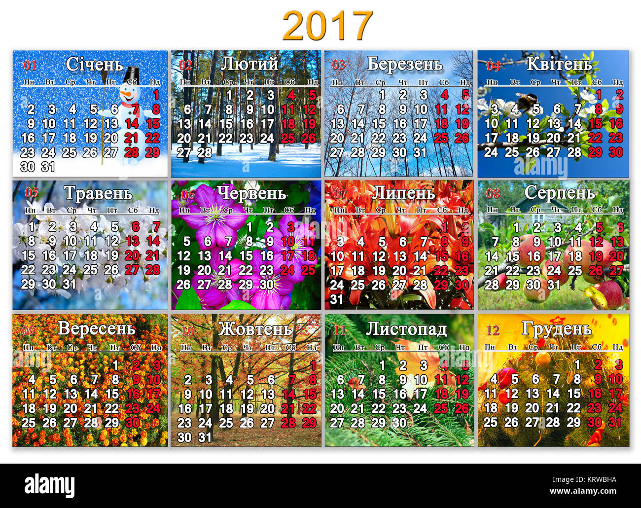 calendar for 2017 in Ukrainian with twelve photo of nature Stock Photo ...