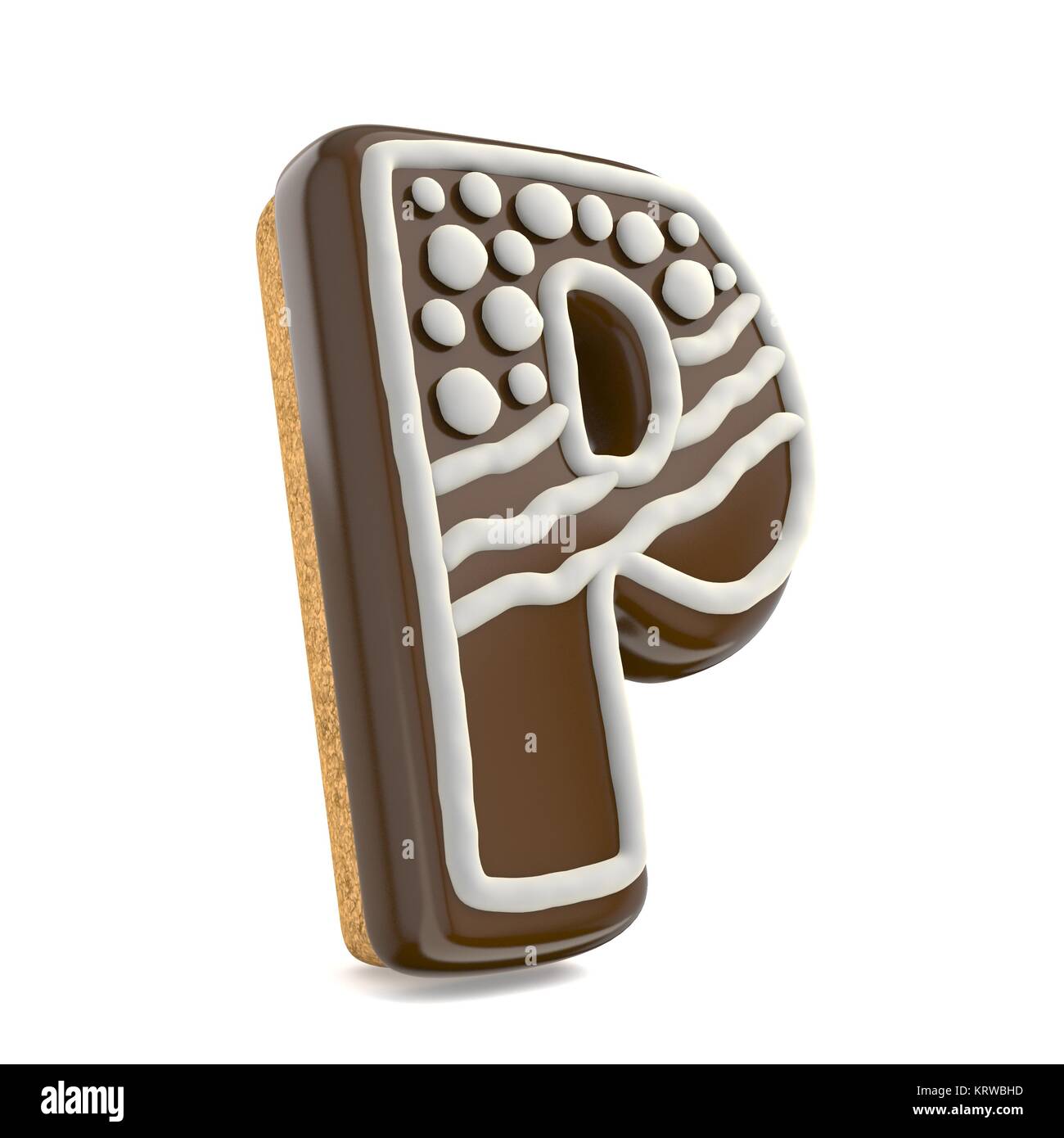 Letter P chocolate Christmas gingerbread font decorated with white ...