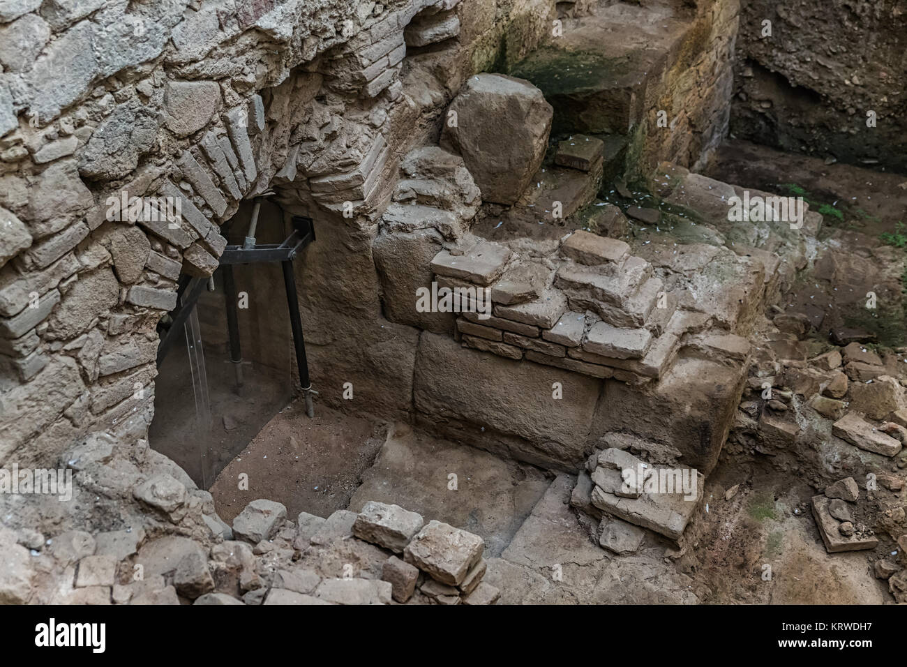 Archaeological remains of ancient Roman baths. Evora. Portugal Stock ...