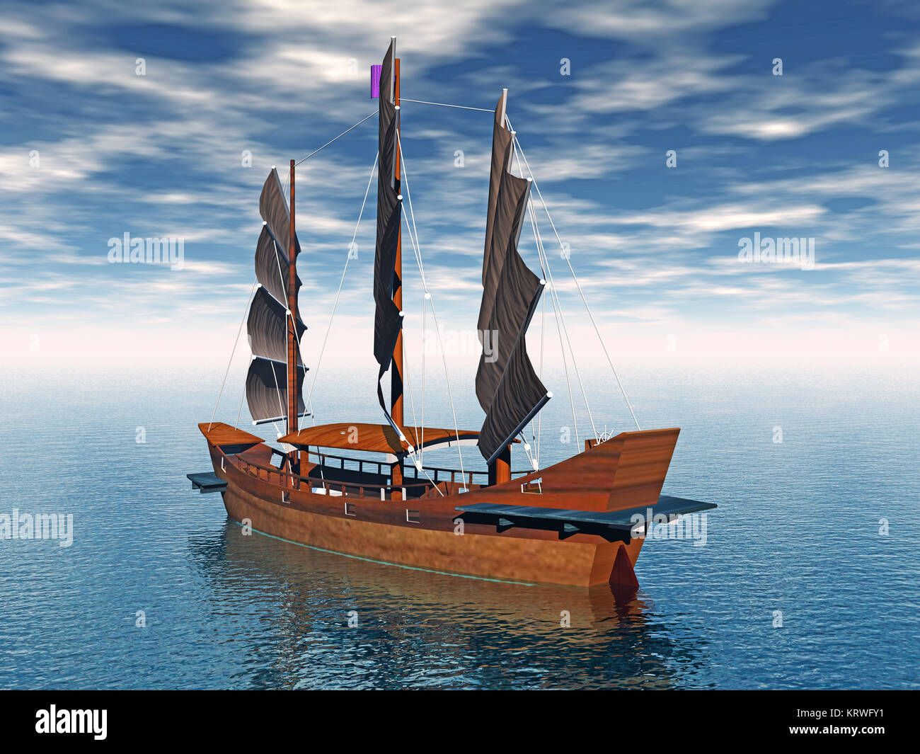 chinese junk on the sea Stock Photo - Alamy