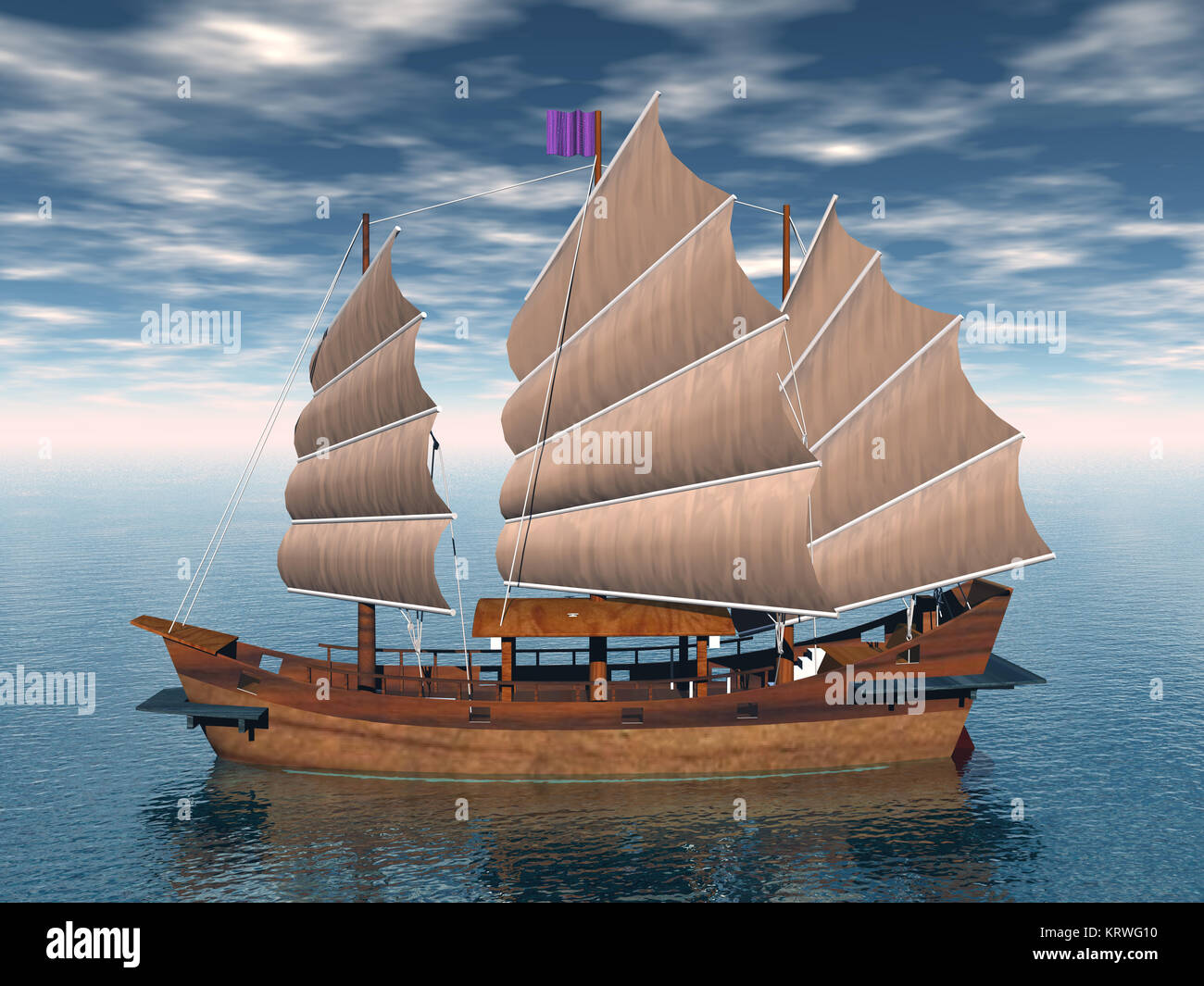 chinese junk on the sea Stock Photo - Alamy