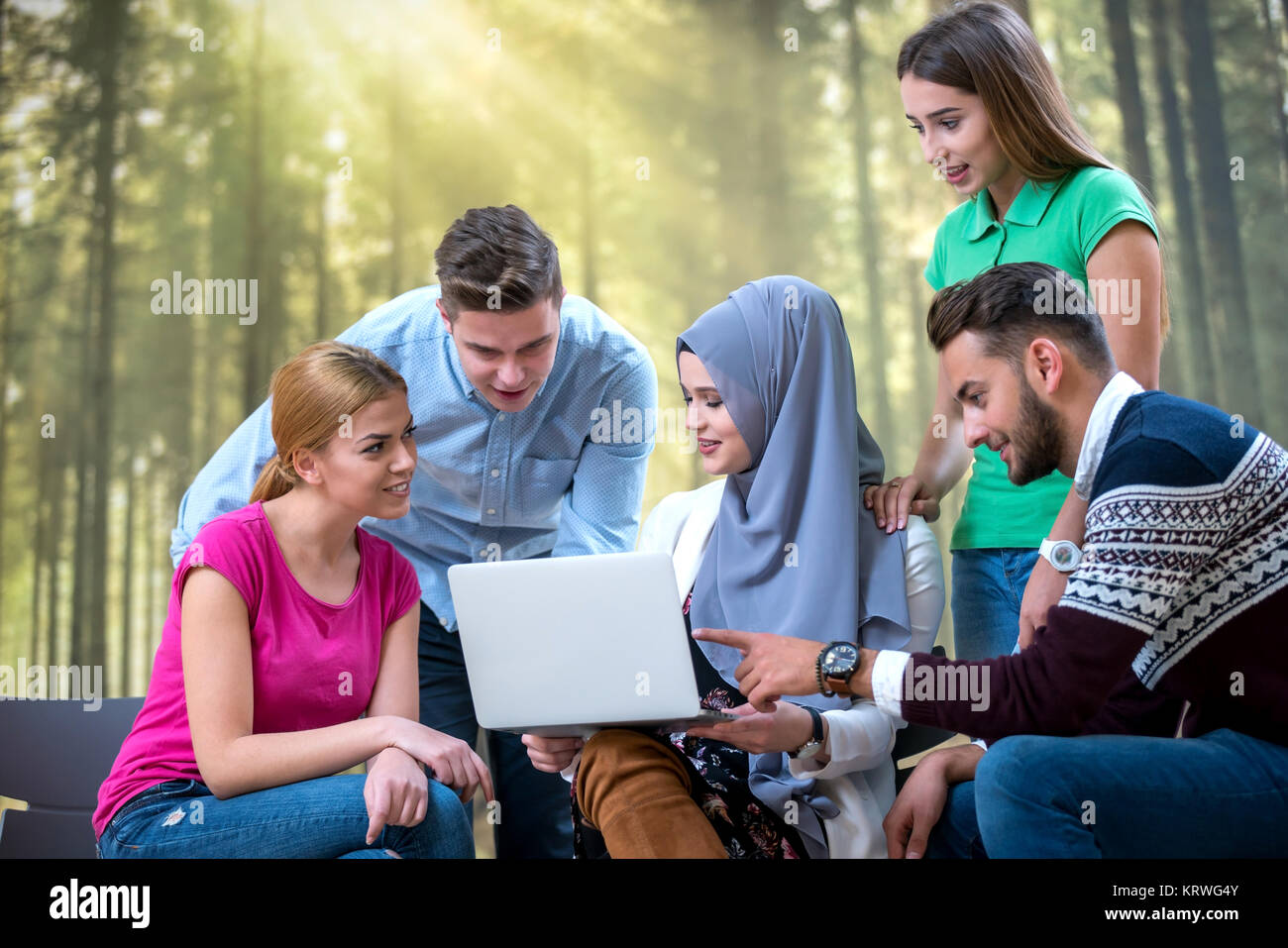 Group of students practicing for exam Stock Photo - Alamy