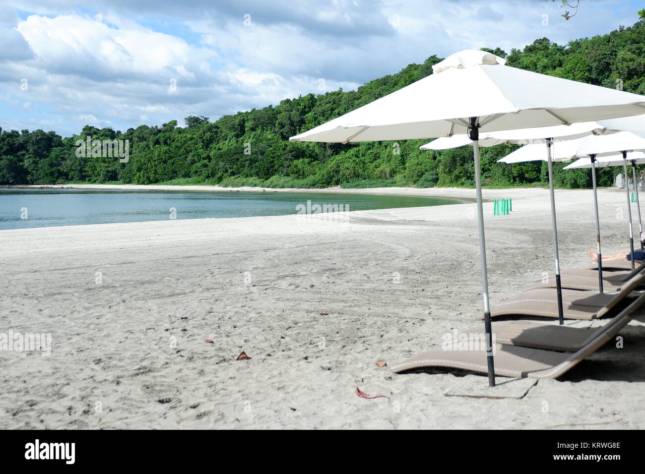 Amazing beach front views and umbrella background Stock Photo - Alamy
