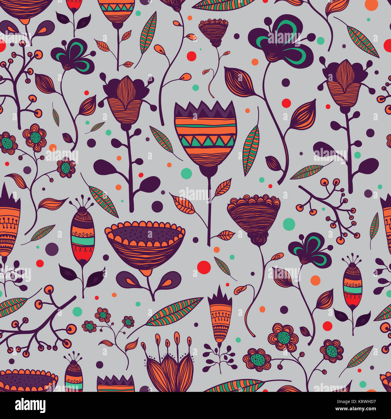 Seamless handwork floral pattern with colorful doodles Stock Photo - Alamy