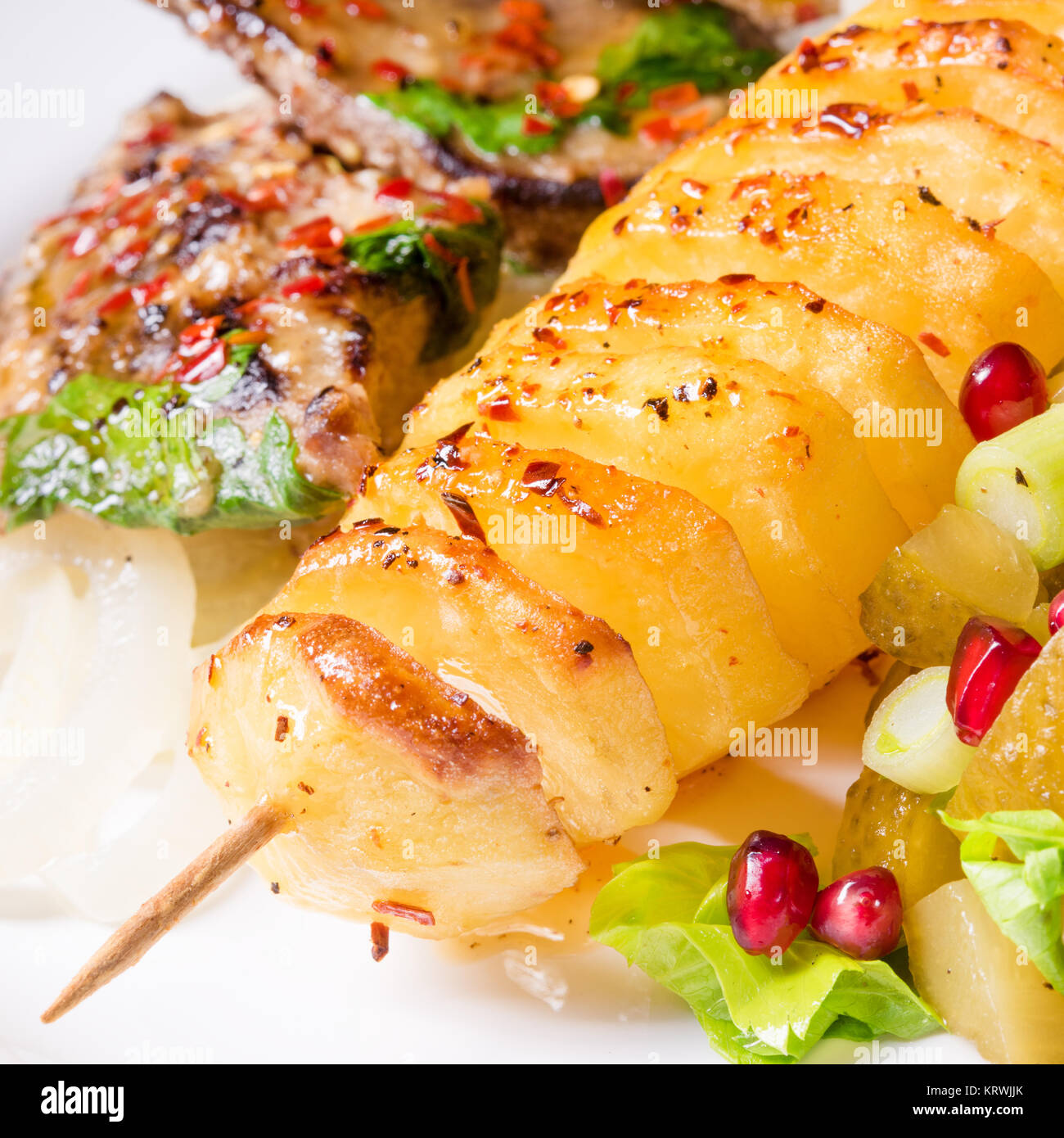 fried liver with fried potato and salt cucumbers Stock Photo - Alamy