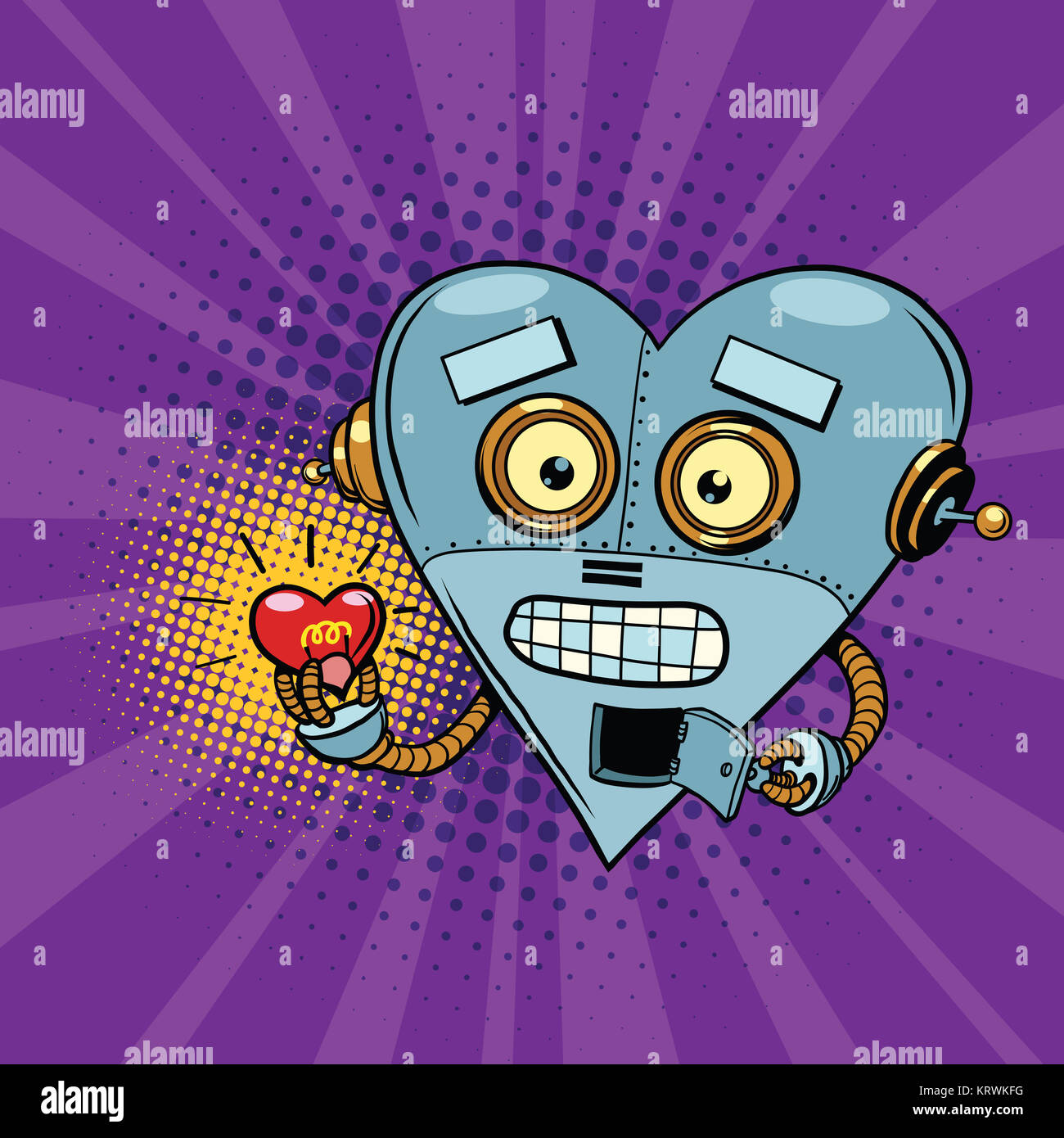 Retro robot and the light bulb heart Valentine Stock Photo - Alamy