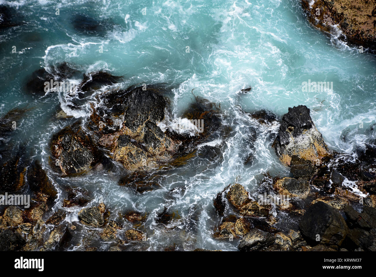 Rocks and water patterns viewed from above at a lighthouse Stock Photo ...