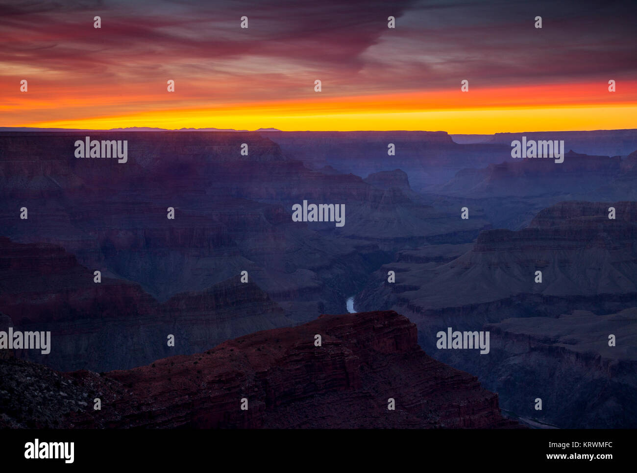 Colorful skies just after sunset at the Hopi Point overlook along the ...