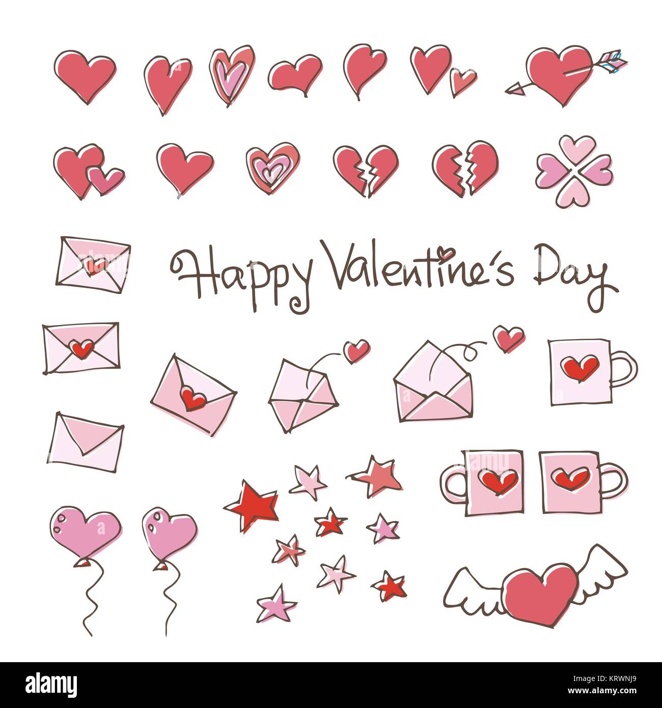 Valentine hand drawing illustration elements Stock Photo - Alamy