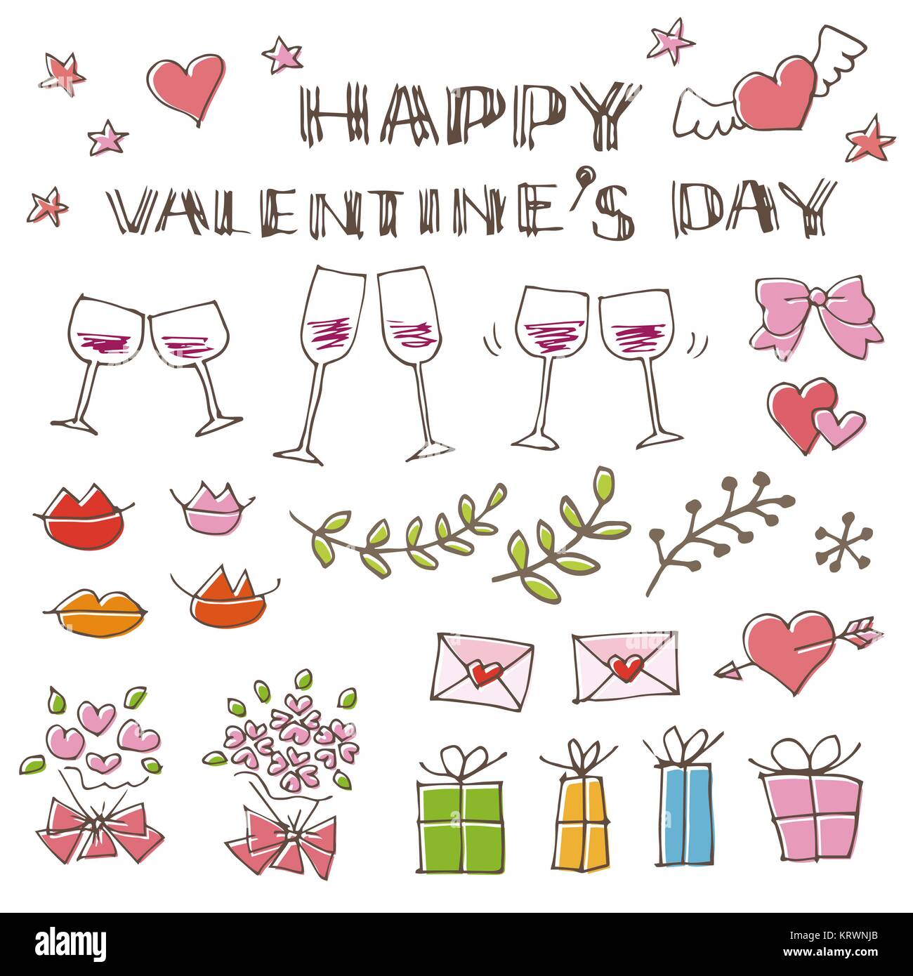 Valentine hand drawing illustration elements Stock Photo - Alamy