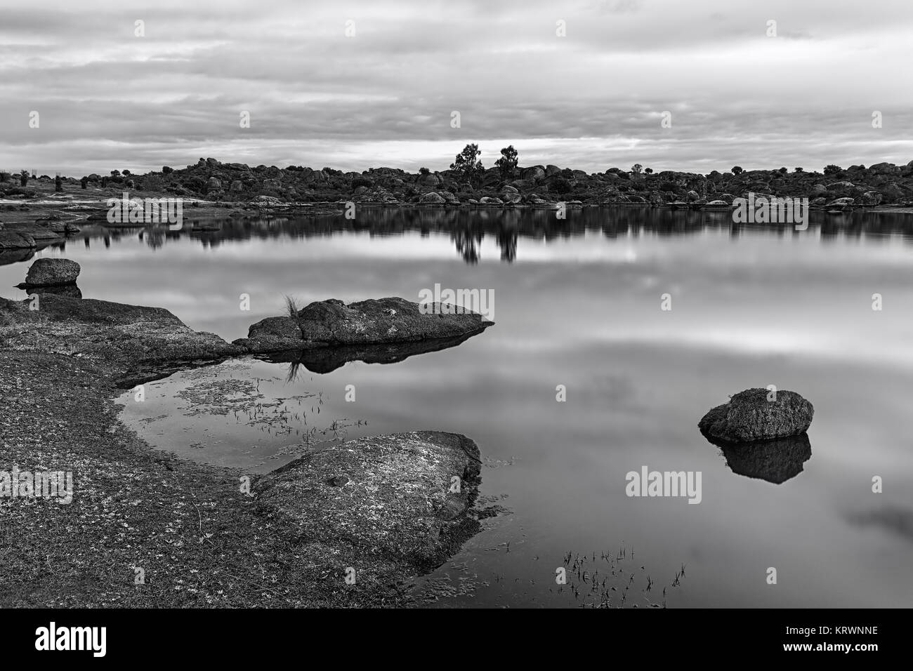Beautiful reflections photographed in the lagoon of Barruecos, province ...