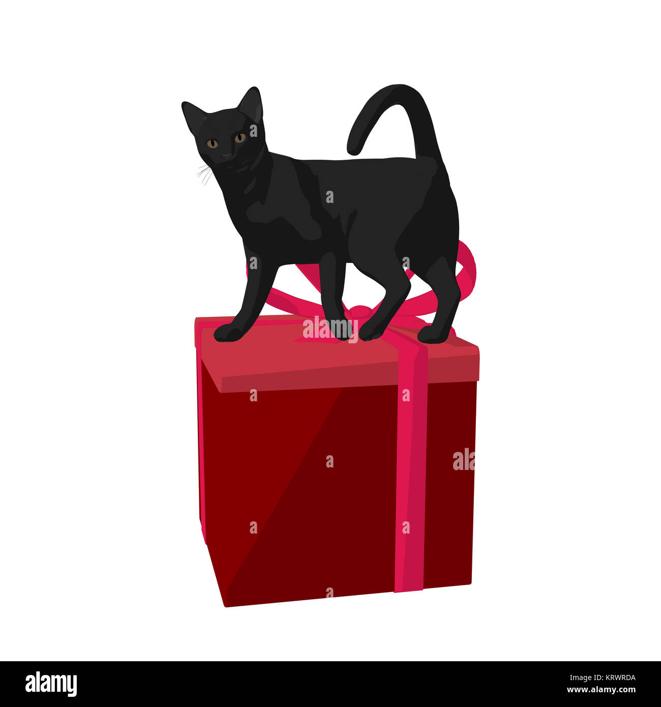Black cat on a gift box on a white background Stock Photo - Alamy