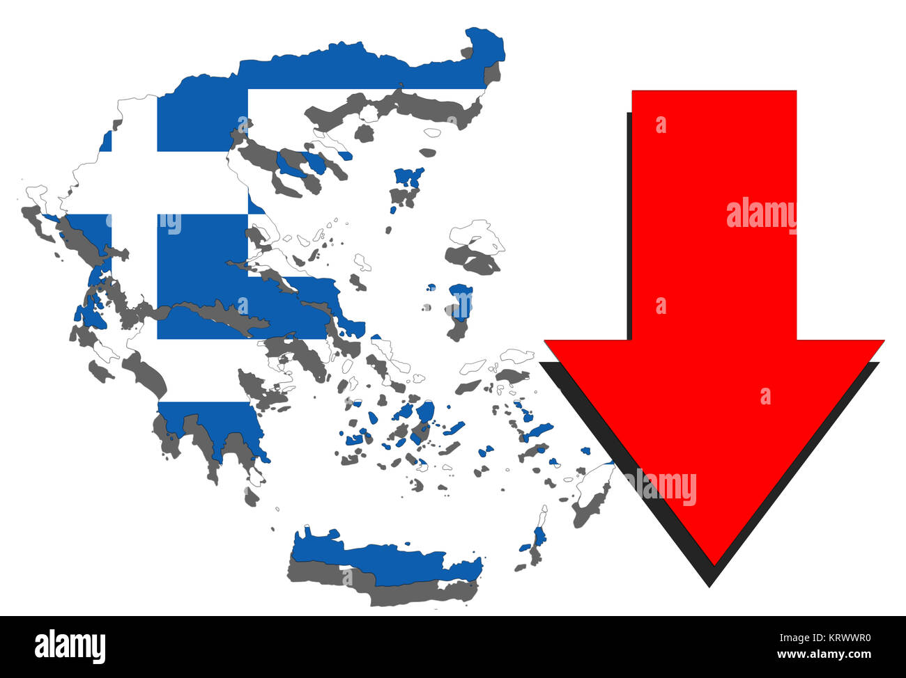 Greece map on white background and red arrow down Stock Photo - Alamy