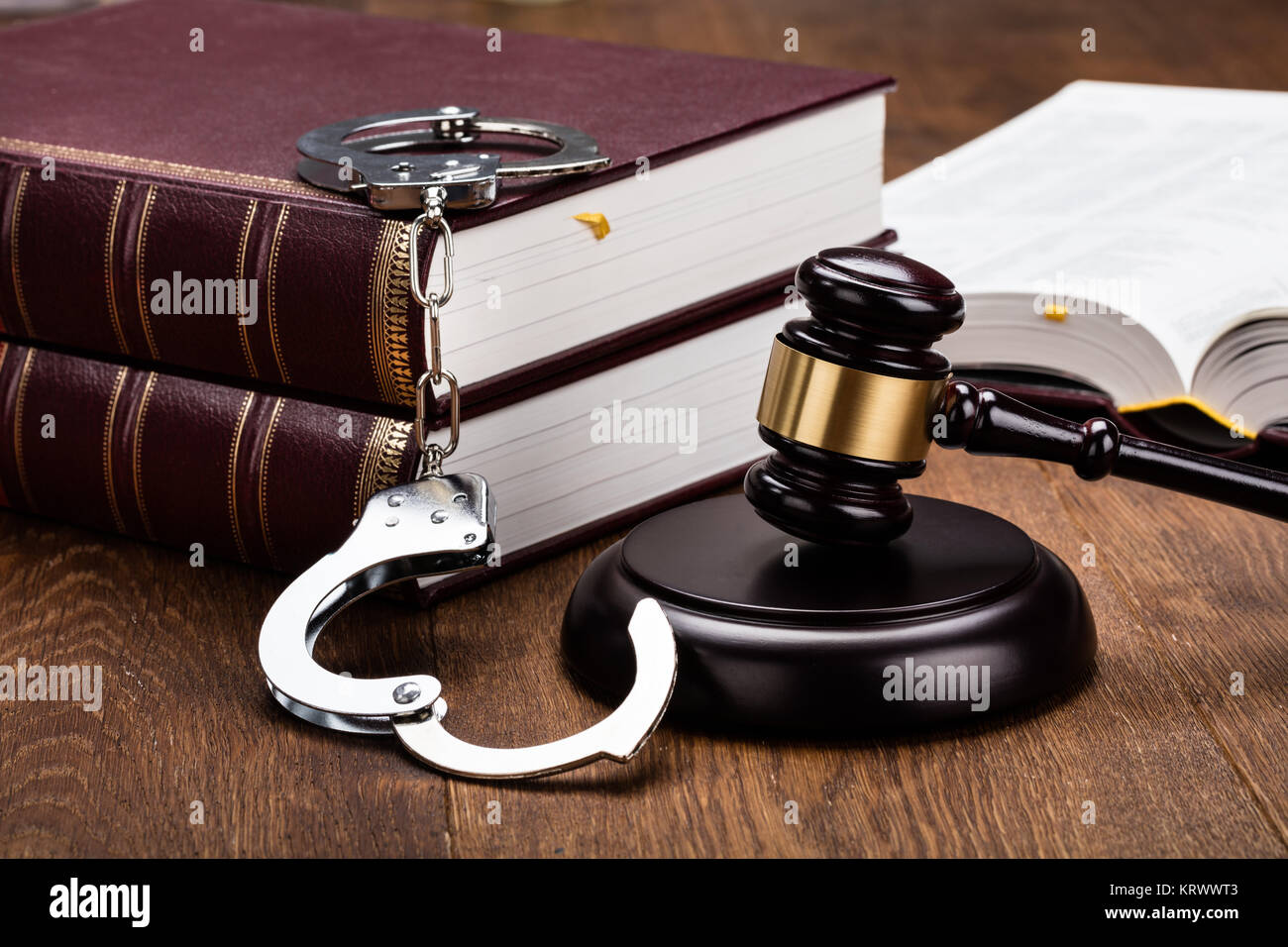 Law Equipment On Wooden Desk Stock Photo - Alamy