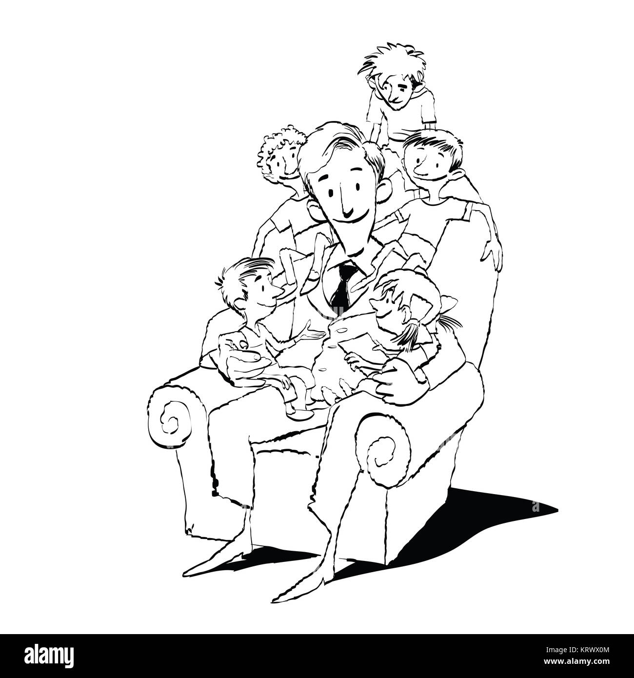 Large family, dad in a chair with children Stock Photo - Alamy