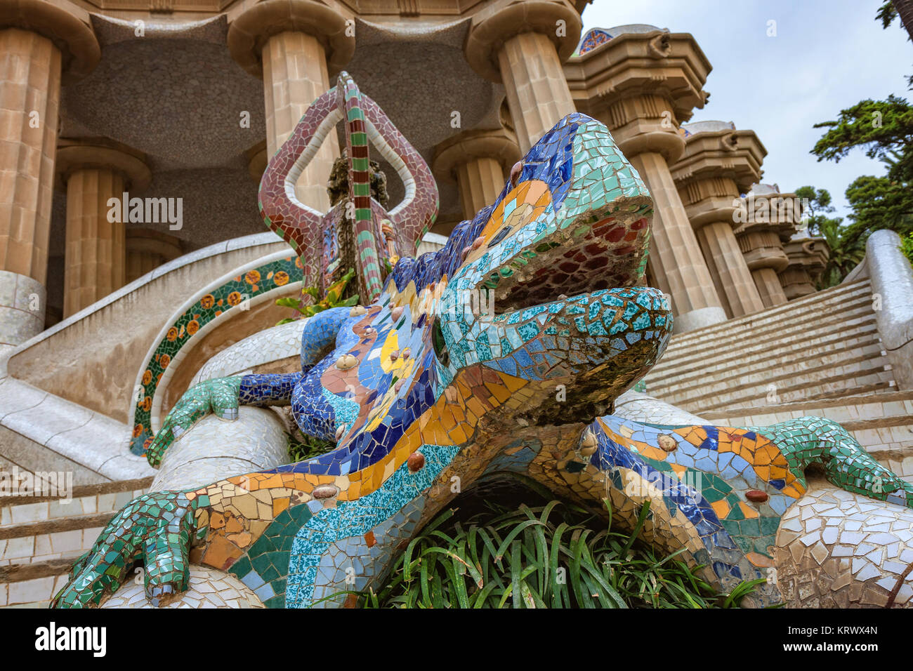 Dragon salamandra of gaudi mosaic in park guell of Barcelona of Spain ...