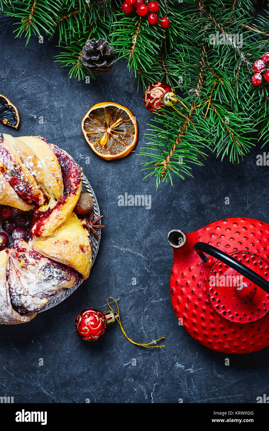 Christmas bun background with Christmas tree and decorations Stock ...