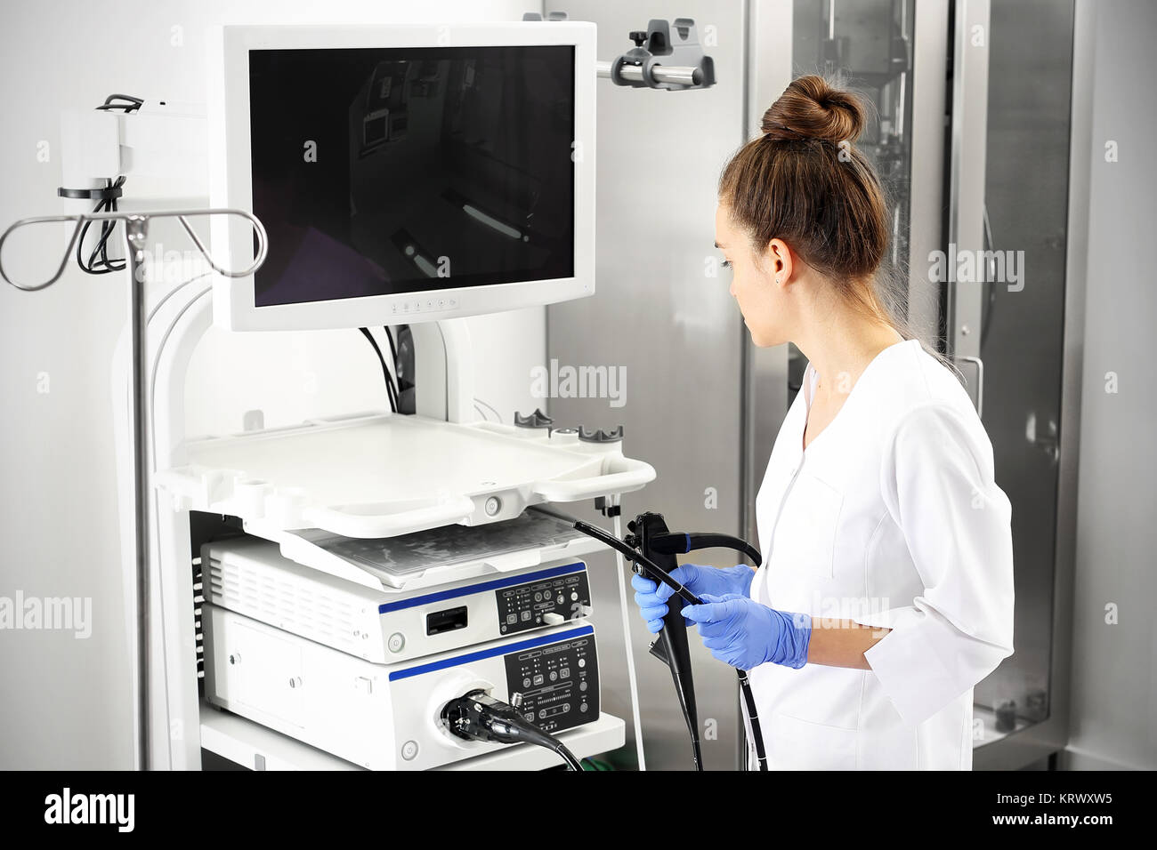 gastroscopy. colonoscopy. a hospital ward,a gastrologist prepares a ...