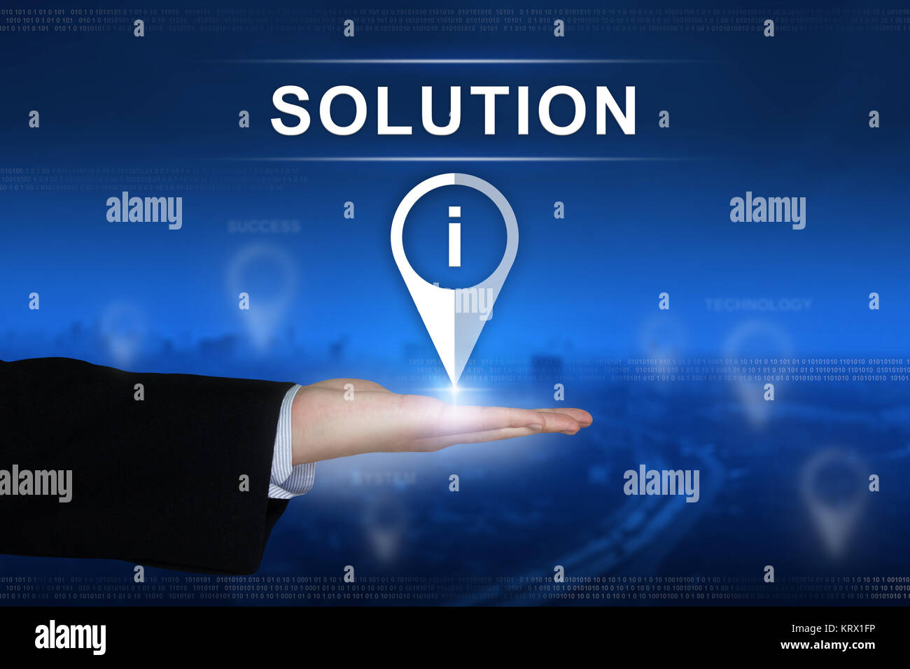 solution button on blurred background Stock Photo - Alamy
