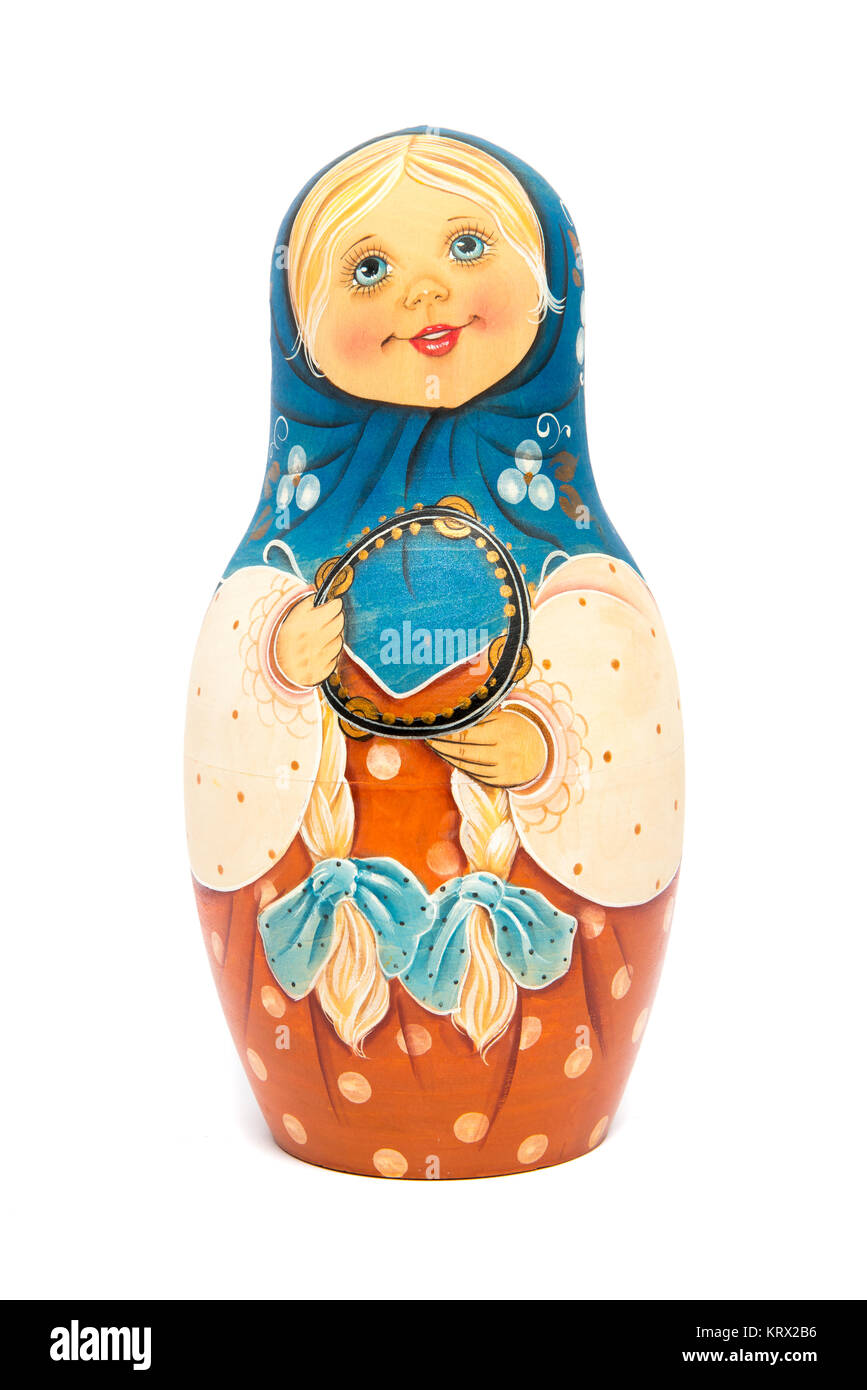 Russian wooden matrioshka with matte paint isolated Stock Photo - Alamy