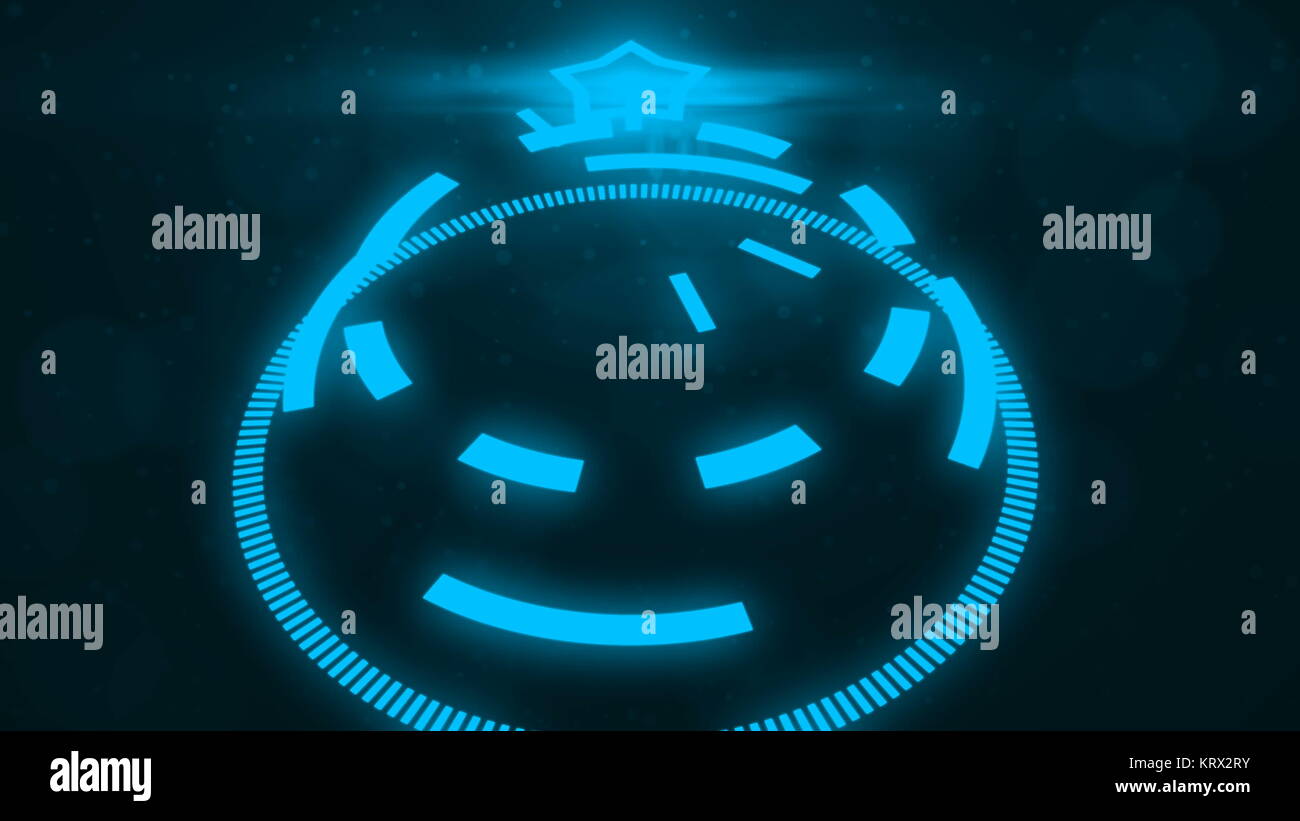 Futuristic screensaver with code hologram. HUD Heads Up Display Scanner high tech target digital ...