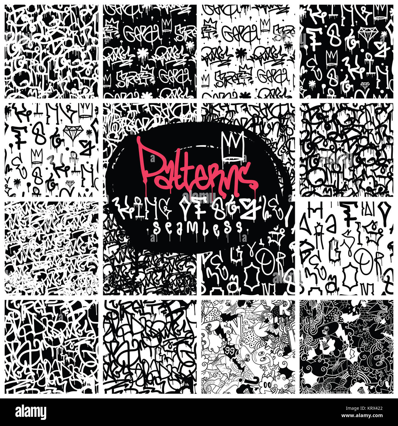 Big set of seamless patterns graffiti style Stock Photo - Alamy