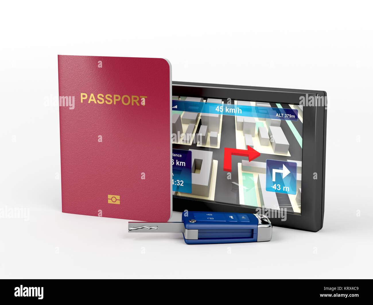Passport, car key and navigation device Stock Photo - Alamy