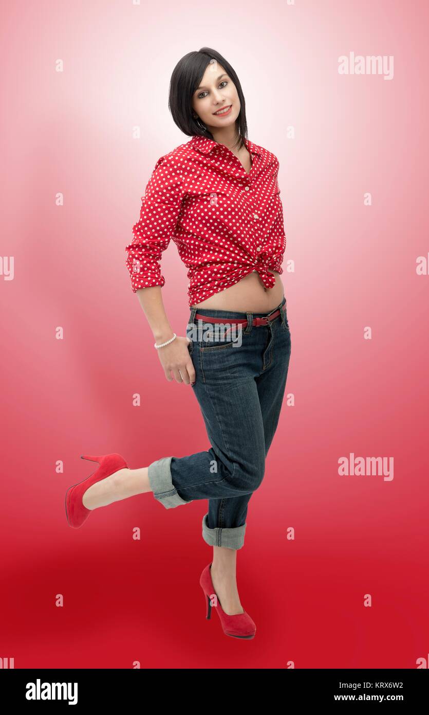 portrait of a beautiful young brunette, retro style Stock Photo - Alamy