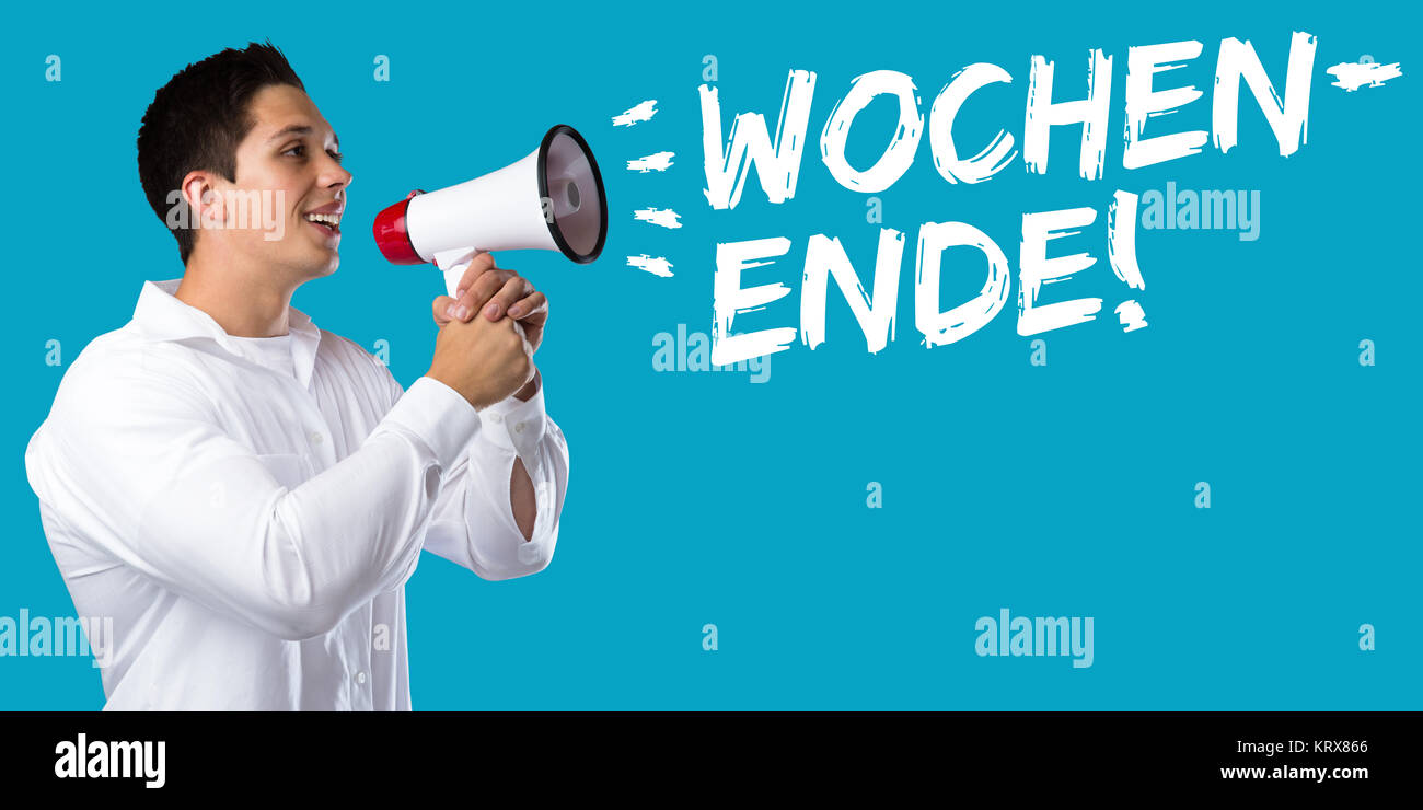 weekend relax leisure work megaphone young man Stock Photo - Alamy