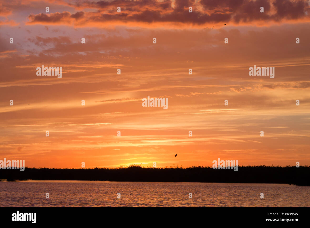 Sunset over water Stock Photo - Alamy