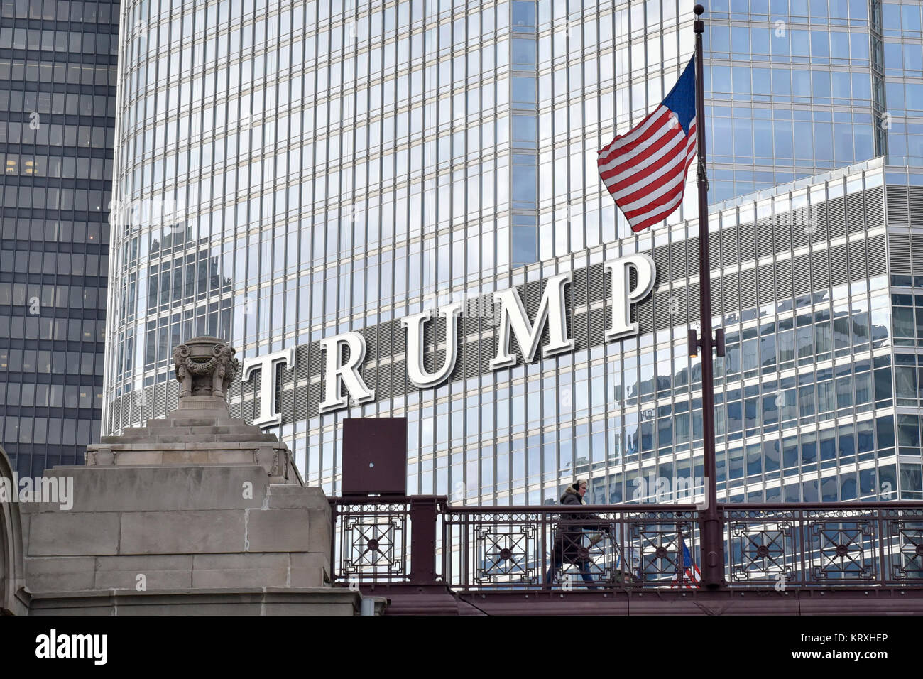 Chicago, USA. 21 December 2017. The sign adorning the exterior of Trump ...