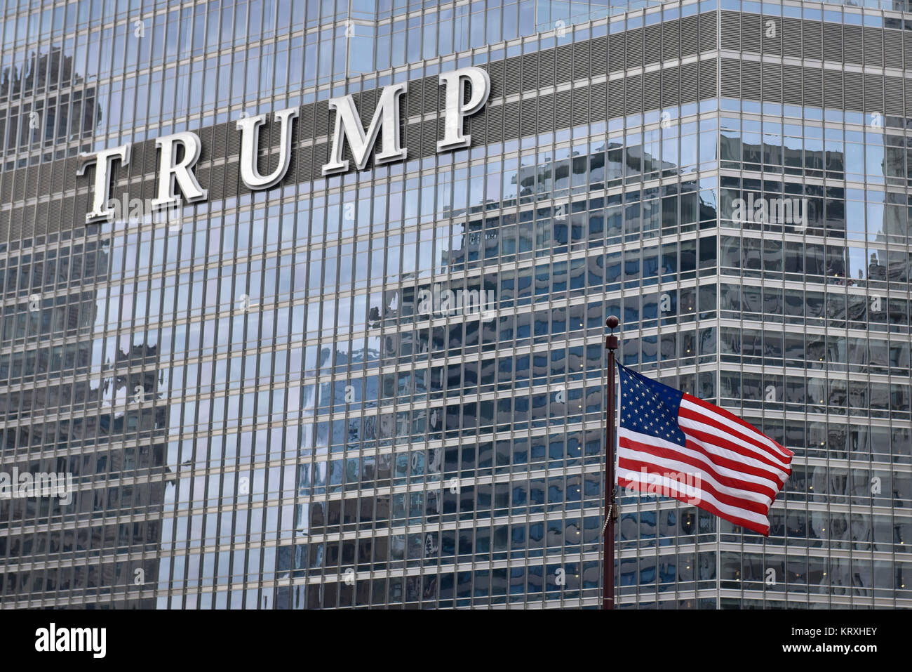 Chicago, USA. 21 December 2017. The sign adorning the exterior of Trump ...