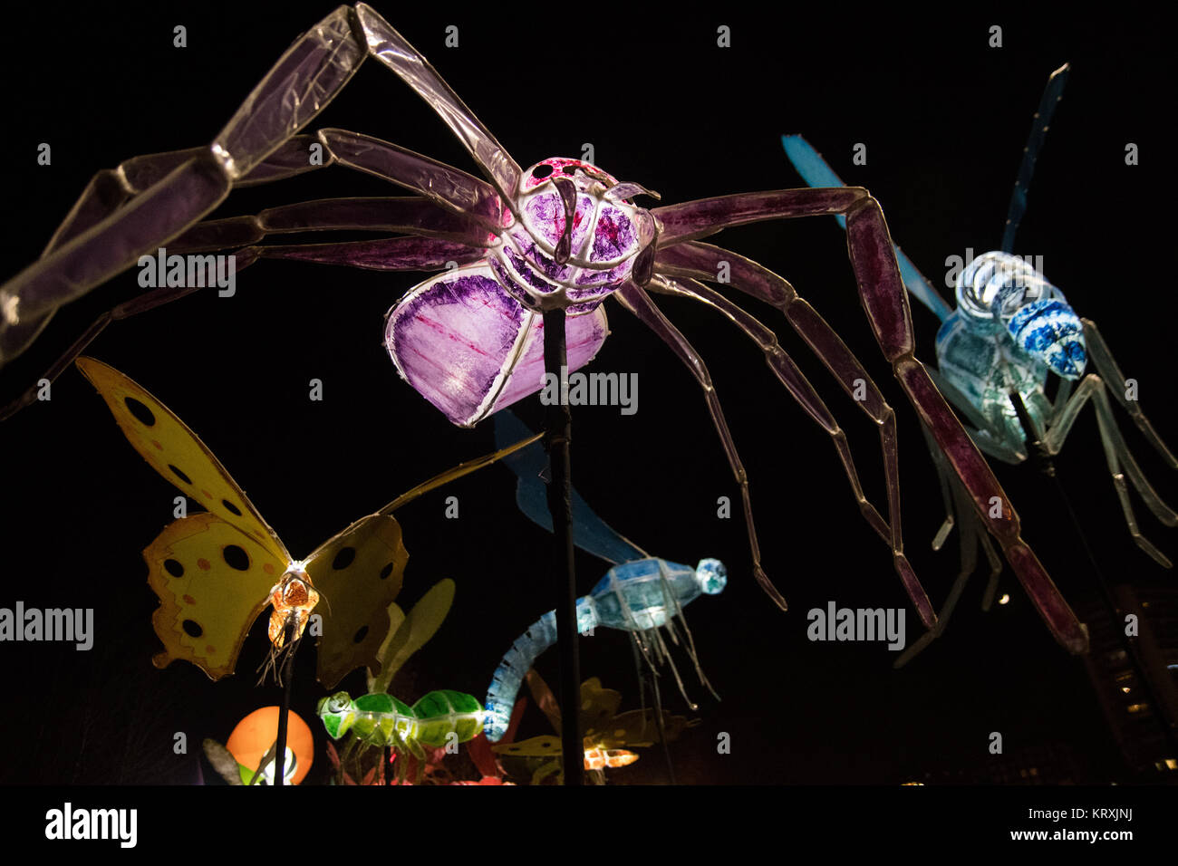 Madrid, Spain. 21st Dec, 2017. Illuminated insects are carried during ...