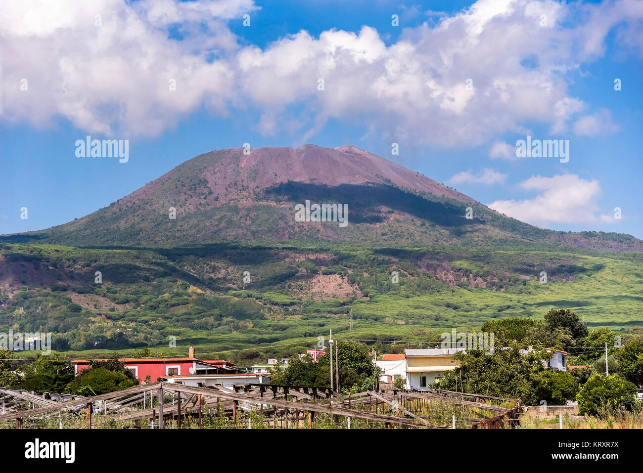 View of Mount Vesuvius located on the Gulf of Naples in Campania, Italy ...